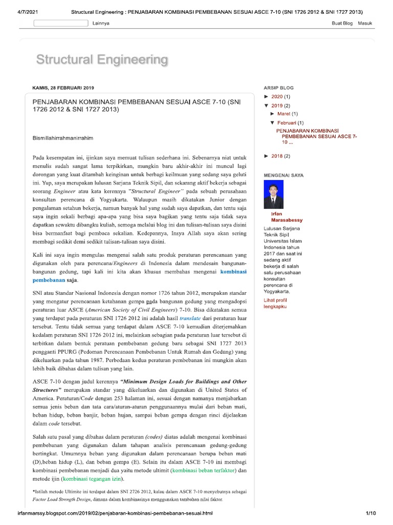 Load Combination SNI 1727 2013 | PDF