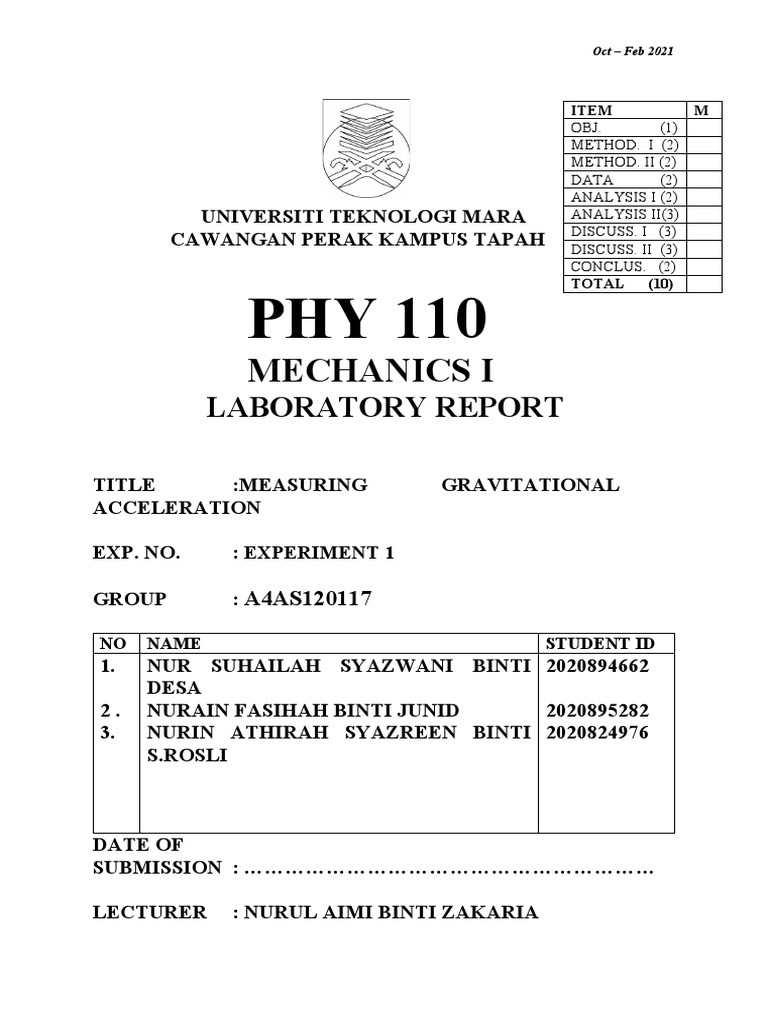 PHY 110 Lab Report | PDF | Physical Quantities | Metrology PHY 110 Lab Report | PDF | Physical Quantities | Metrology