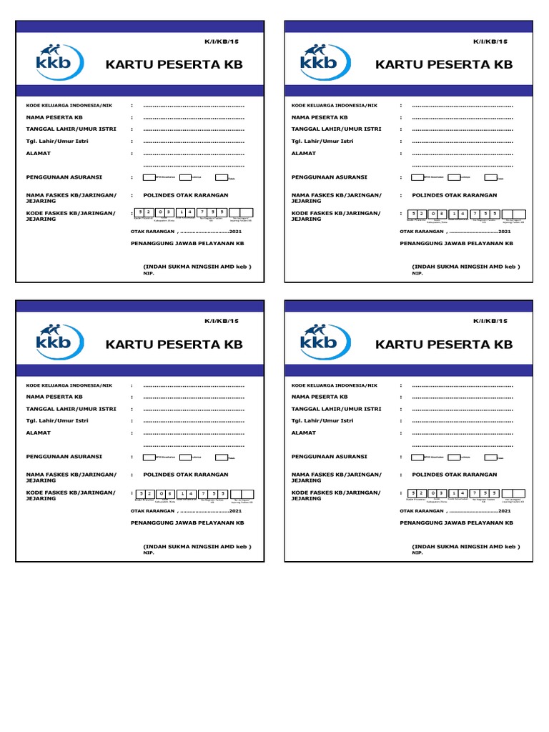 Kartu Peserta KB Kartu Peserta KB: K/I/KB/15 K/I/KB/15 | PDF