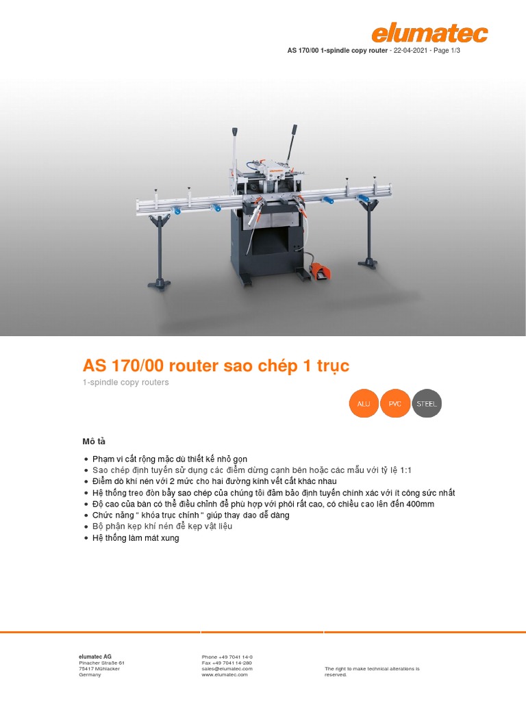 AS 170 - 00 1-Spindle Copy Router - Elumatec | PDF