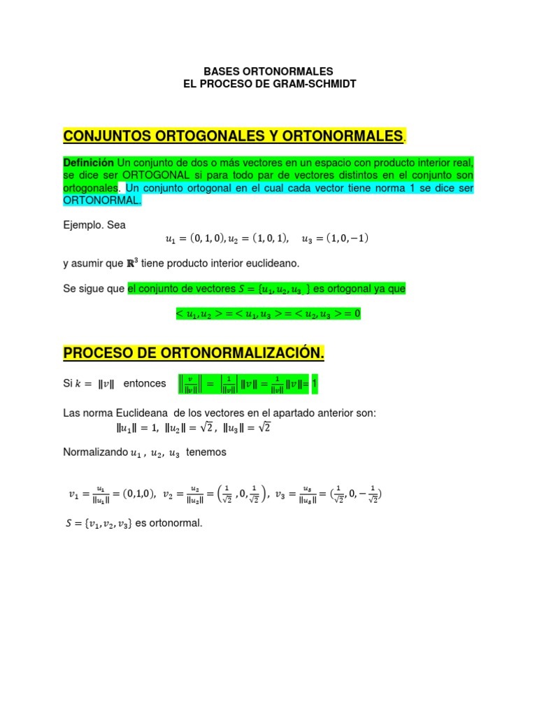 Un análisis detallado del proceso de Gram-Schmidt para la construcción de bases ortonormales ...