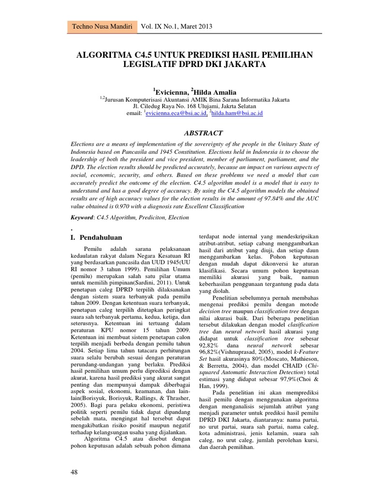 Algoritma c45 Untuk Prediksi Hasil Pemil Ef30784a | PDF