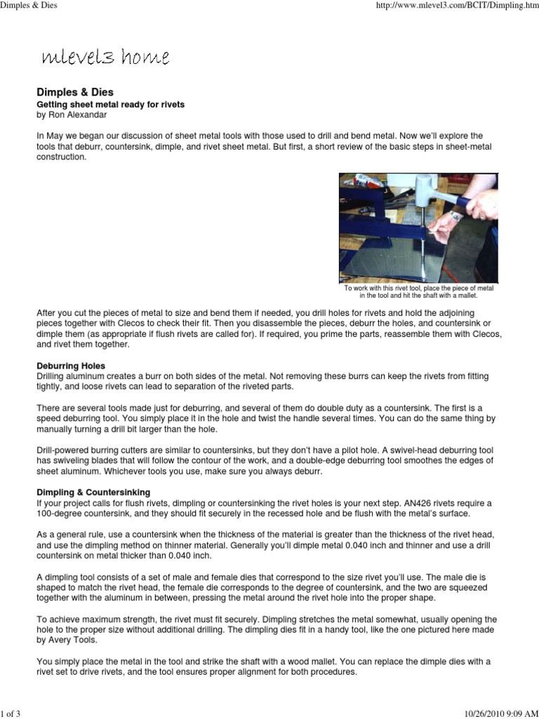 Dimpling Tools for Sheet Metal Assembly | PDF | Rivet | Industrial ...