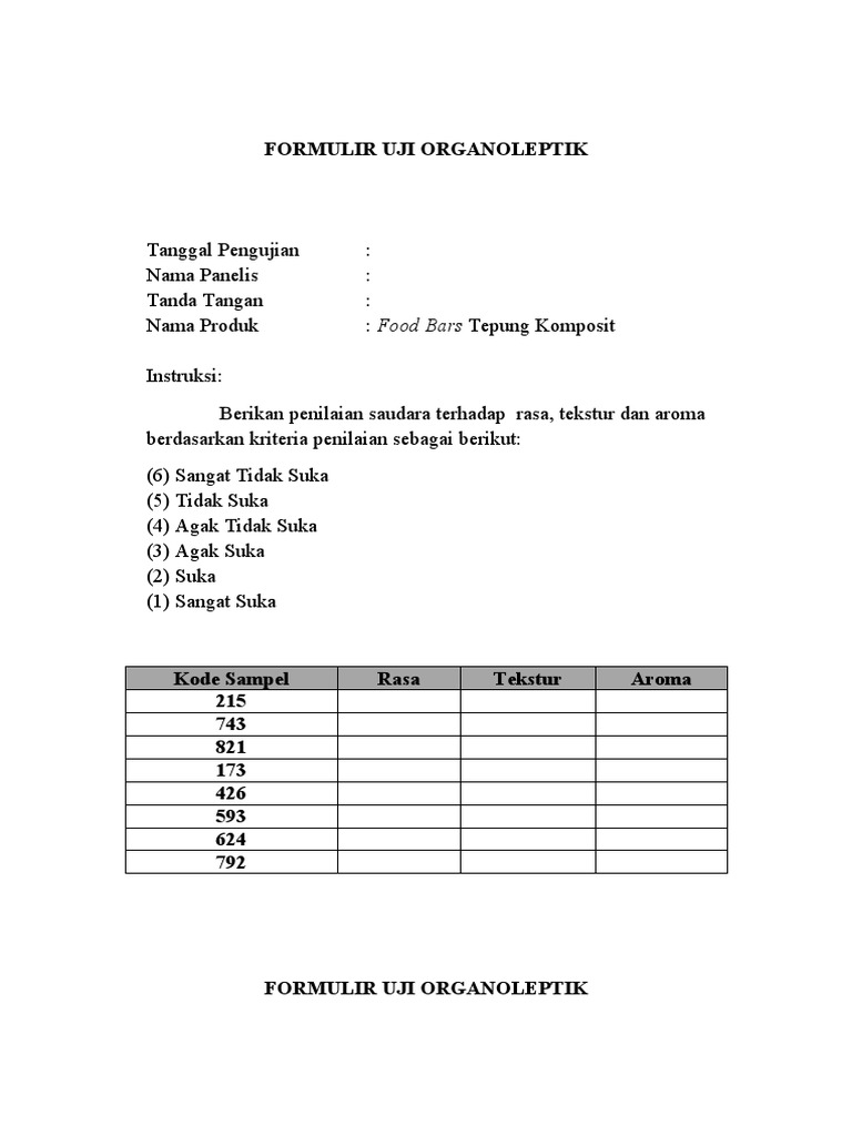 Formulir Uji Organoleptik | PDF