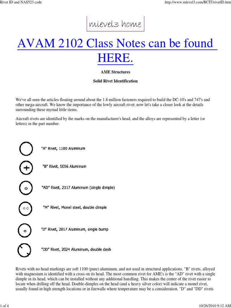 NAS523 Rivet Identification Guide | PDF | Rivet | Sheet Metal
