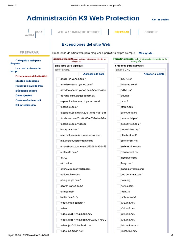 Administración K9 Web Protection - Configuración | PDF | Red mundial ...