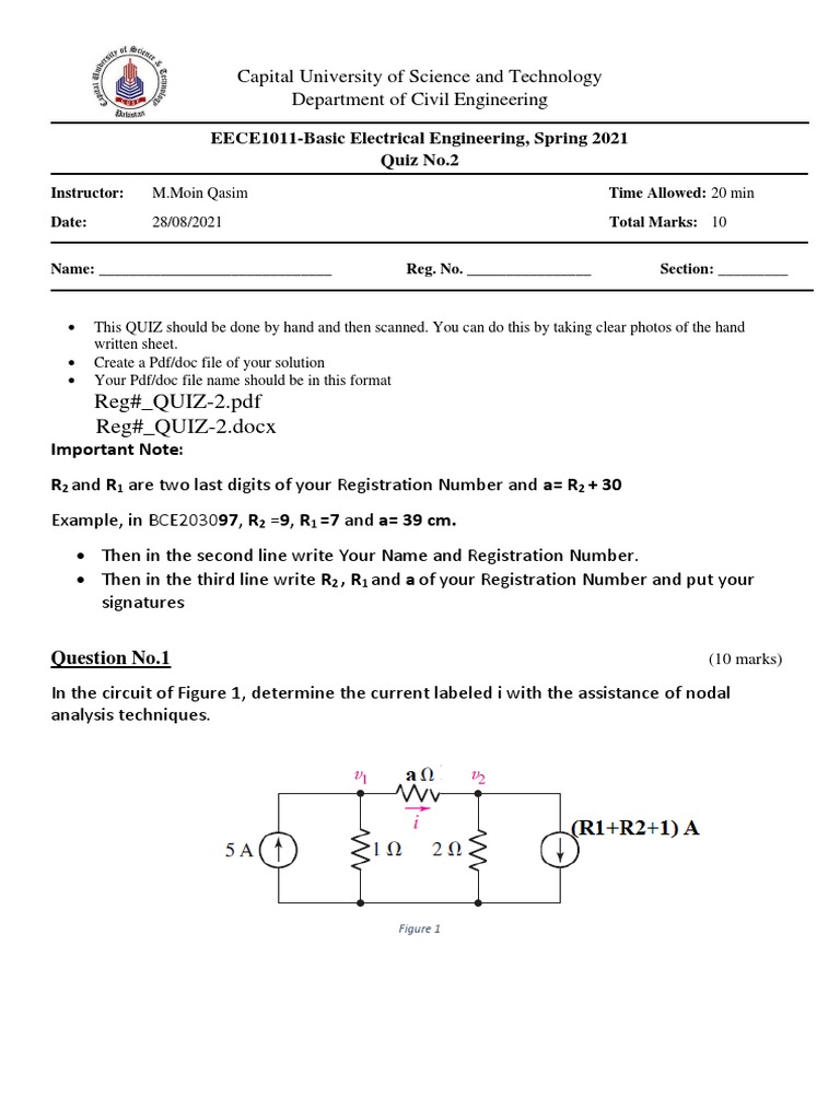 Reg# - QUIZ-2.pdf Reg# - QUIZ-2.docx: EECE1011-Basic Electrical Engineering, Spring 2021 Quiz No ...