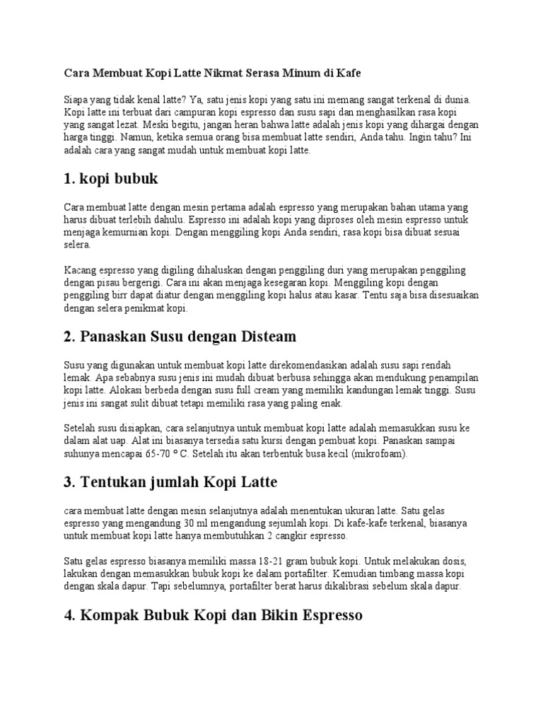 Cara Membuat Kopi Latte | PDF