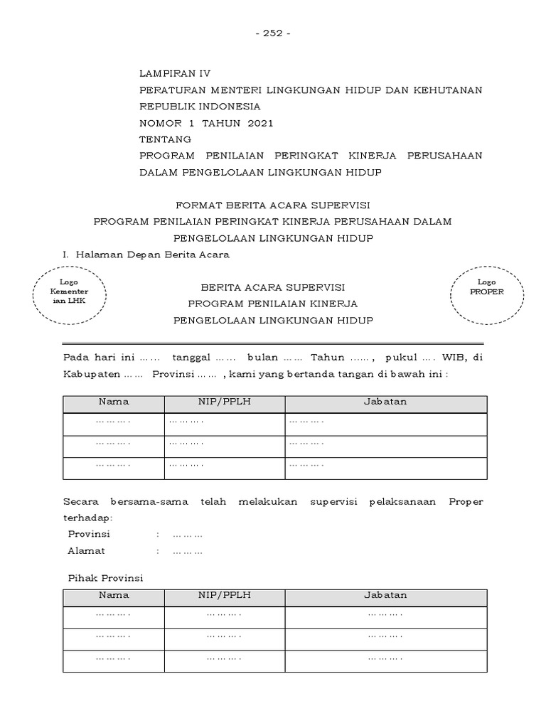Permenlhk No 01 TH 2021 TTG Proper-Lampiran 4 | PDF