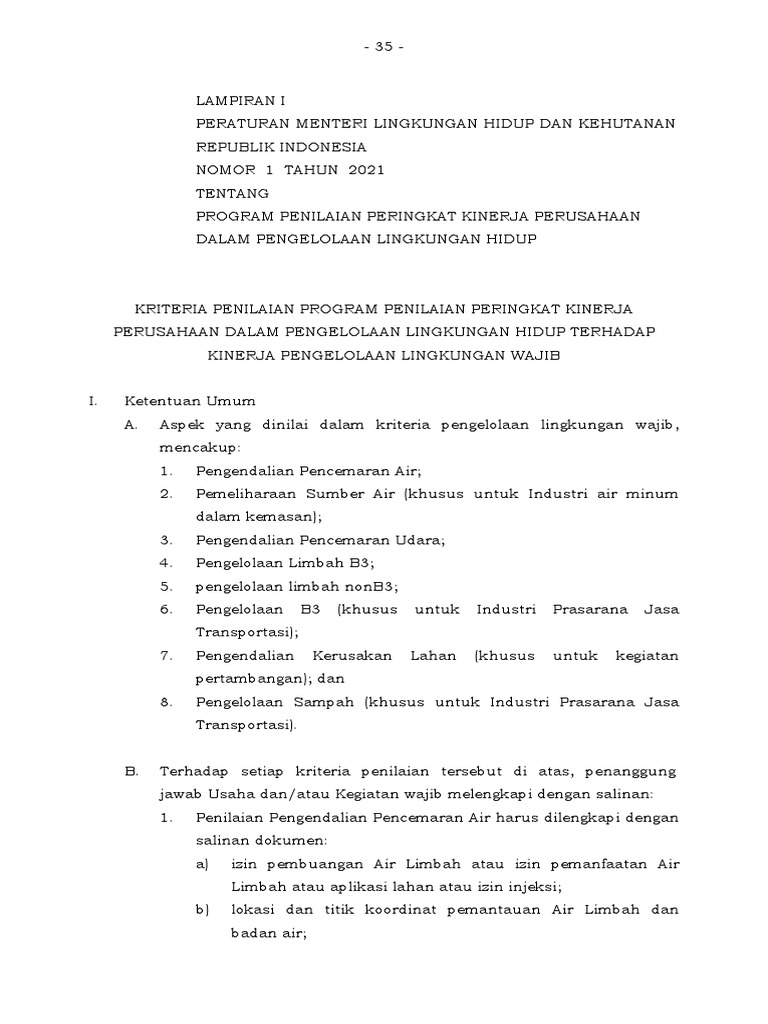 Permenlhk No 01 TH 2021 TTG Proper-Lampiran 1 | PDF