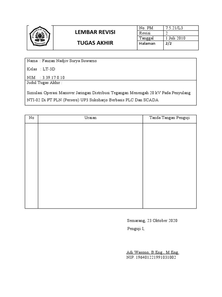 Lembar Revisi Penguji I | PDF