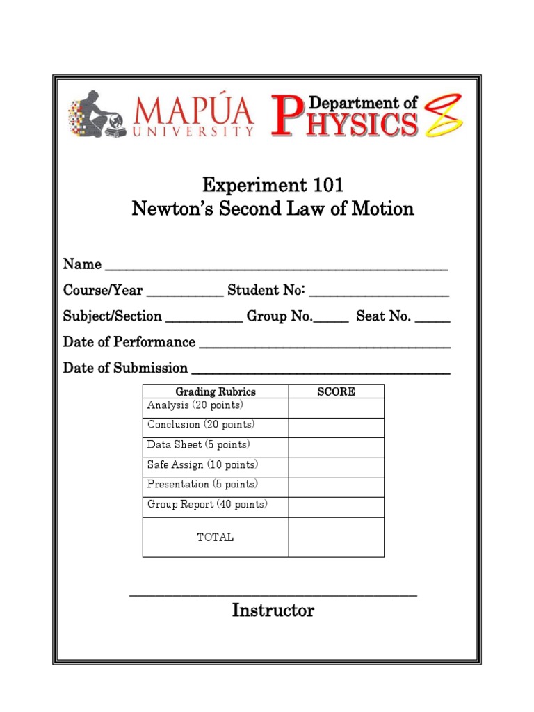 Experiment 101 Newton's Second Law of Motion | PDF | Acceleration ...