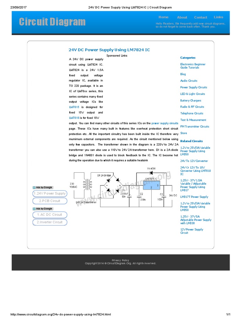 24V DC Power Supply Circuit Using LM7824 | PDF | Power Supply ...