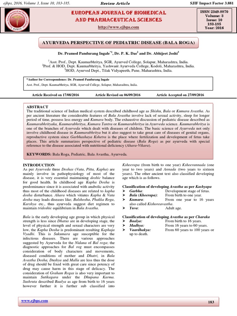 Ayurveda Perspective of Pediatric Disease (Bala Roga) | PDF | Ayurveda ...