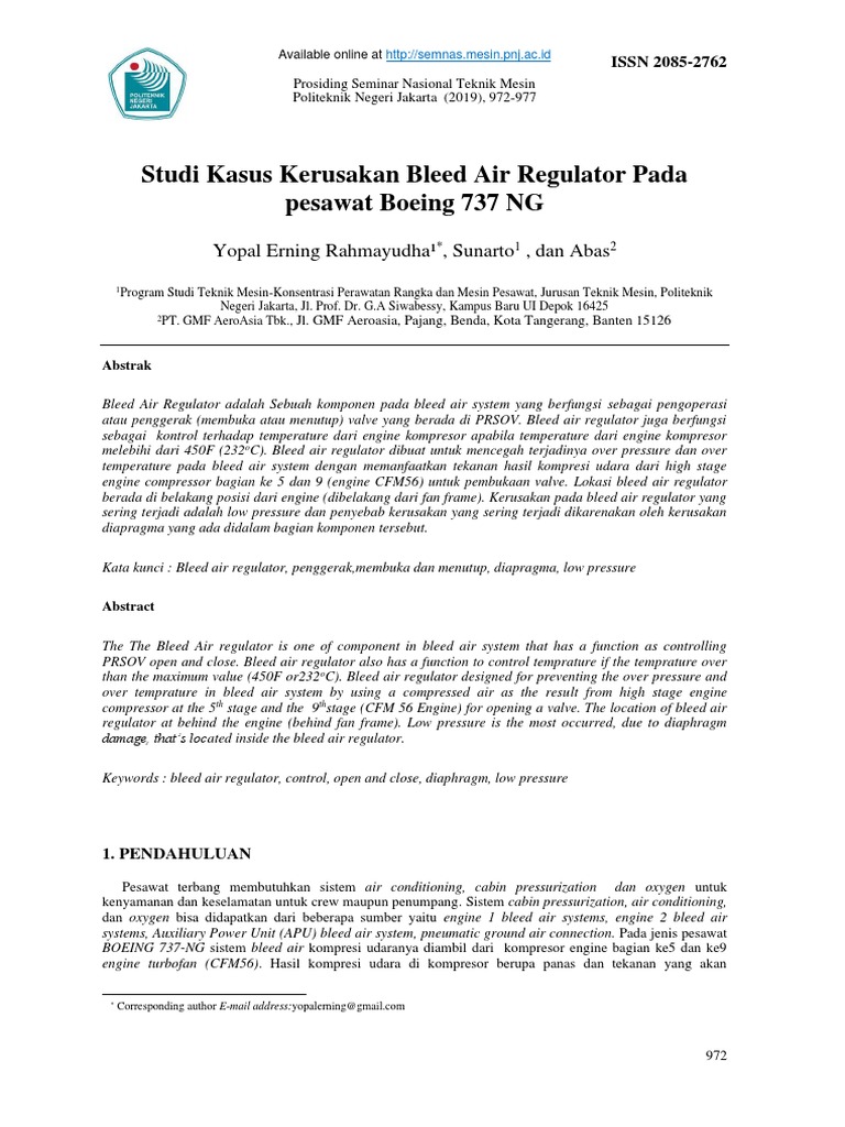 Studi Kasus Kerusakan Bleed Air Regulator Pada Pesawat Boeing 737 NG | PDF