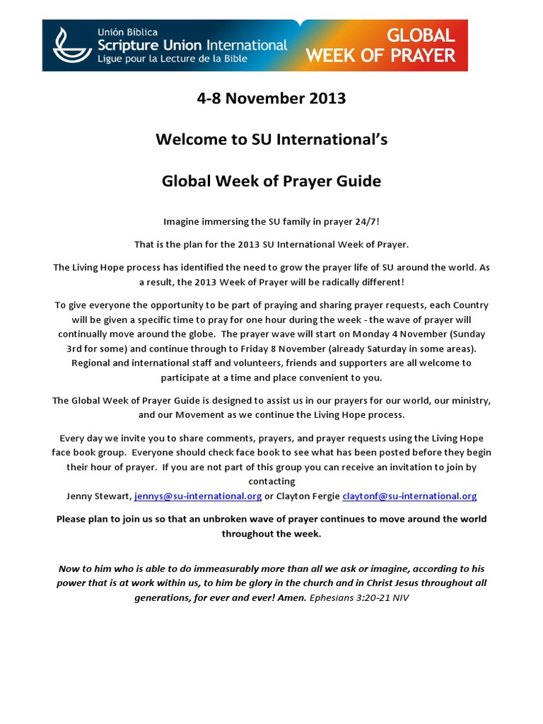 SU International's Global Week of Prayer Guide | PDF | Christian Prayer ...