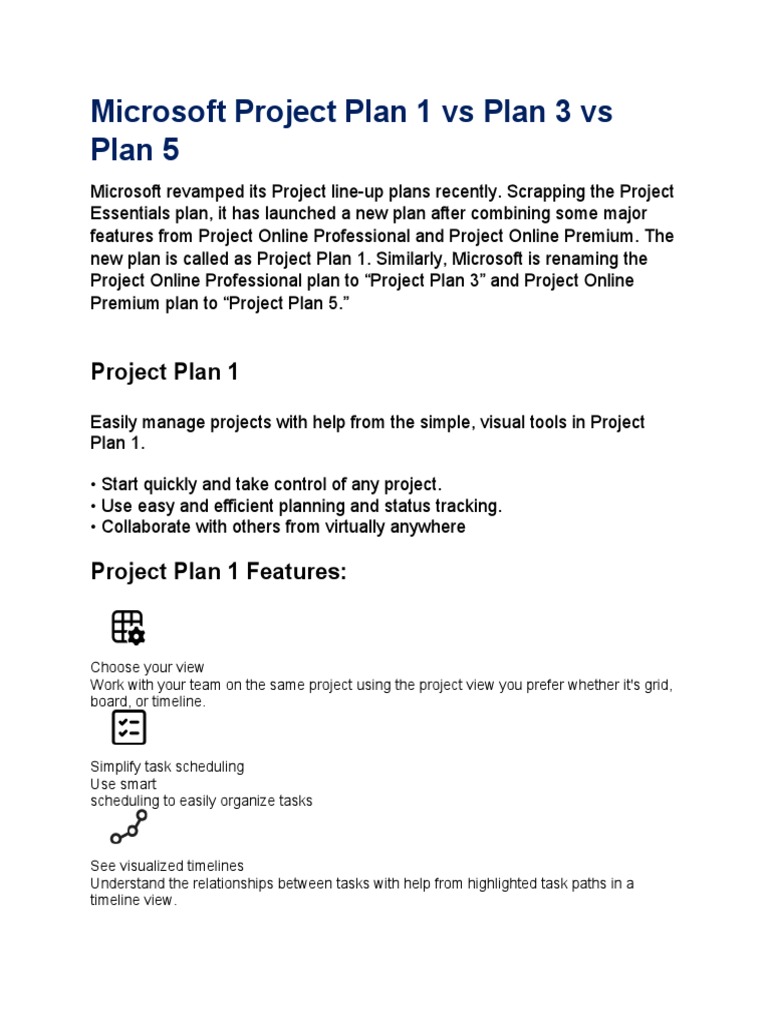Microsoft Project Plans 1, 3, 5 Comparison | PDF | Windows 10 ...