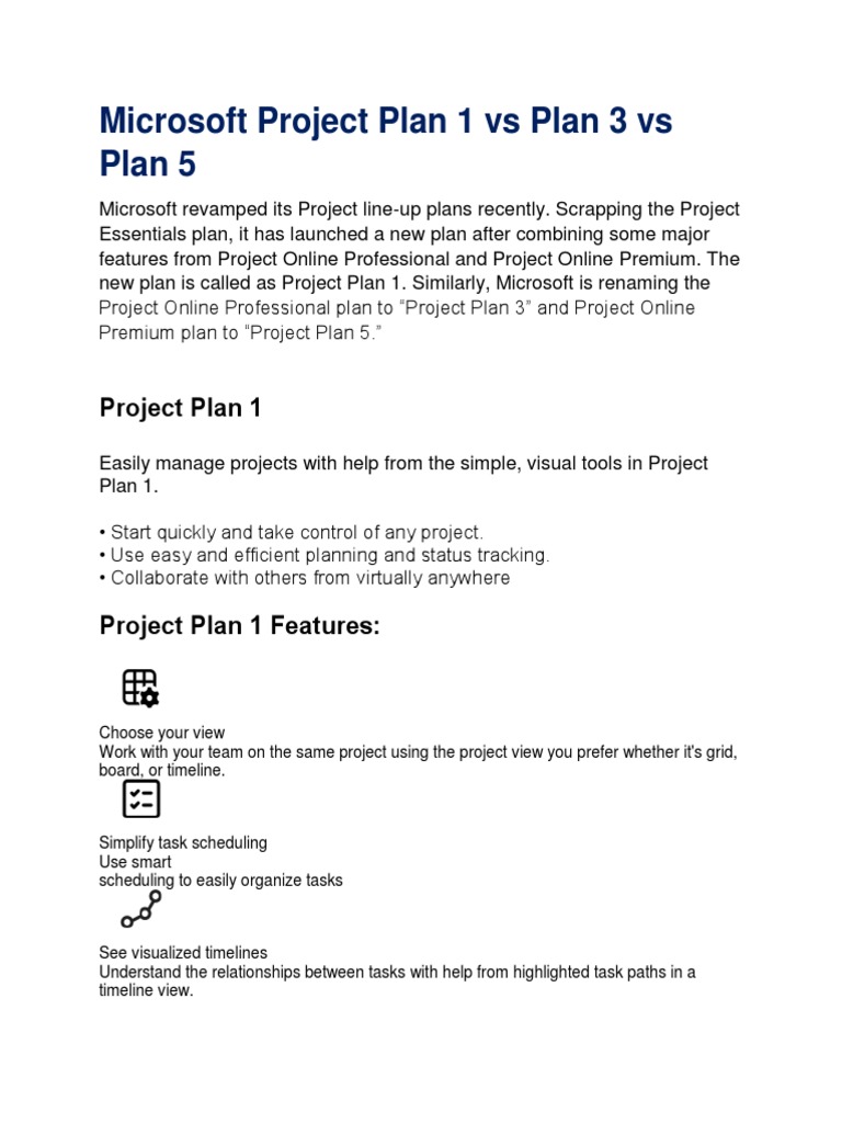 Microsoft Project Plan 1 Vs Plan 3 Vs Plan 5 | PDF | Windows 10 ...