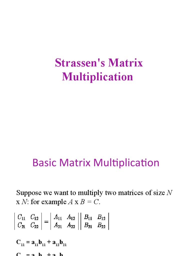 Strassen's Matrix Multiplication | PDF | Matrix (Mathematics ...