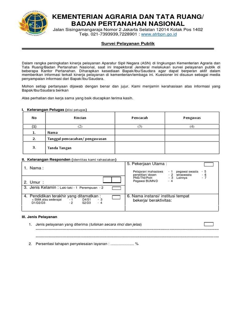 Kuesioner IKM Dan IPAK BPN | PDF
