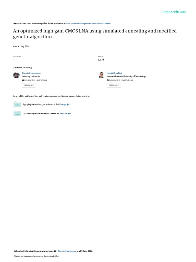 An Optimized High Gain CMOS LNA Using Simulated Annealing and Modified Genetic Algorithm ...