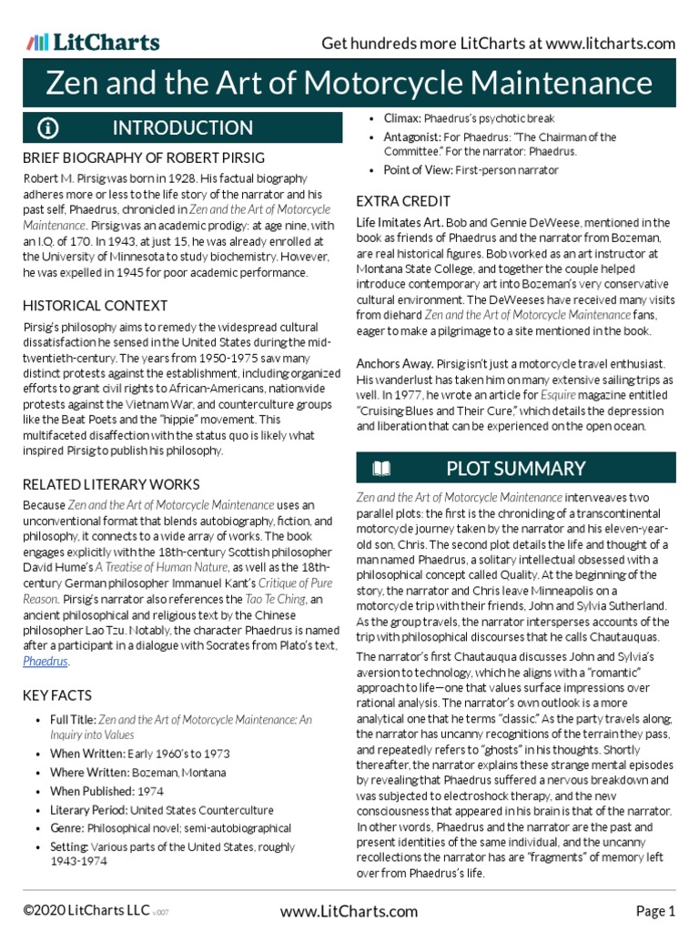 Zen And The Art Of Motorcycle Maintenance Chapter 11 Summary ...