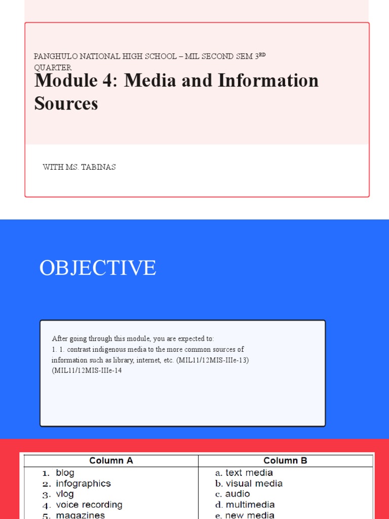 Module 4: Media and Information Sources: Panghulo National High School ...