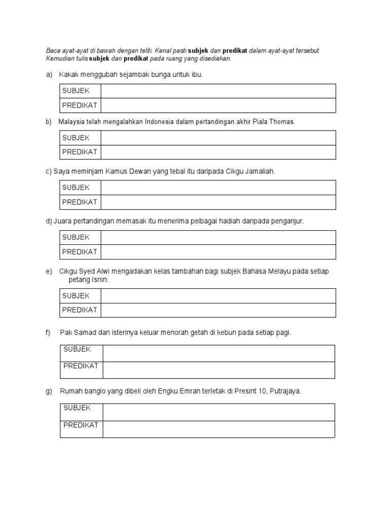 Subjek Dan Predikat | PDF