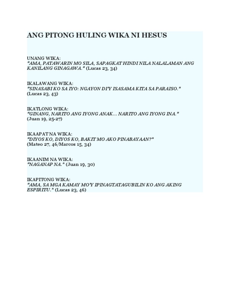 Ang Pitong Huling Wika Ni Hesus | PDF