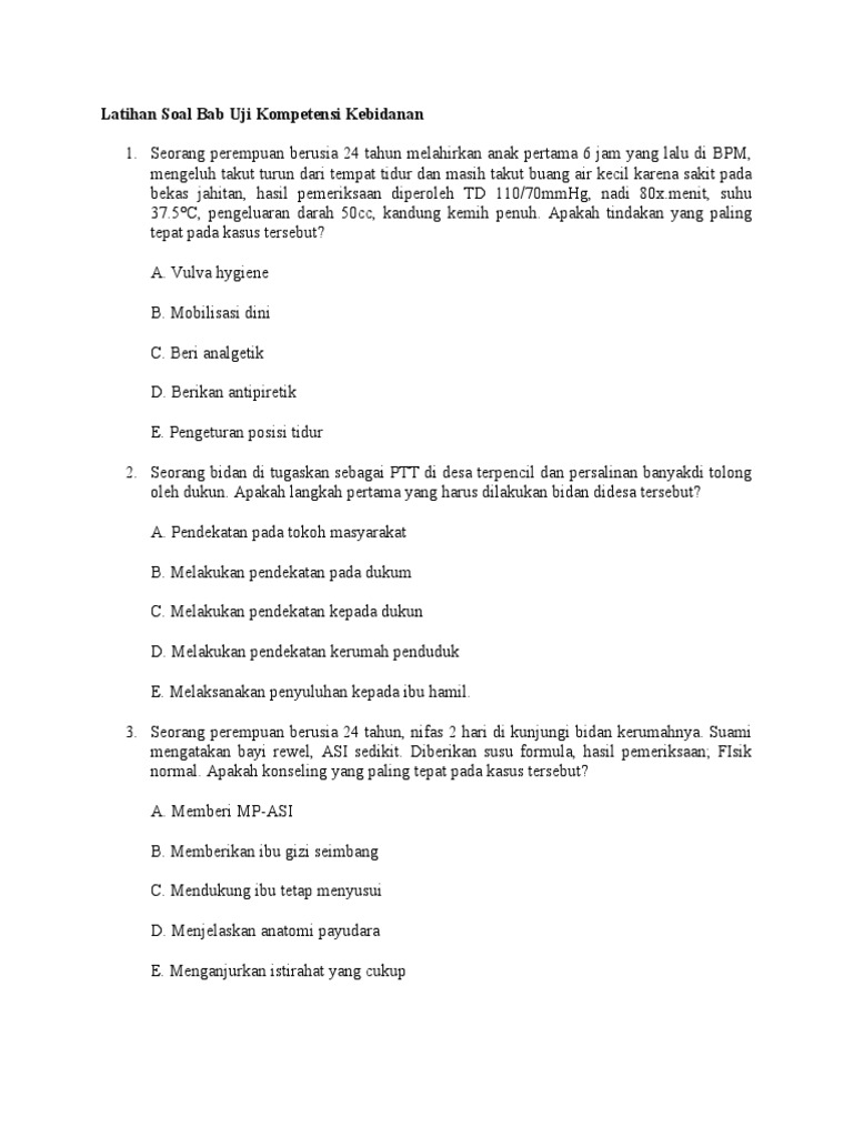 Latihan Soal Bab Uji Kompetensi Kebidanan | PDF