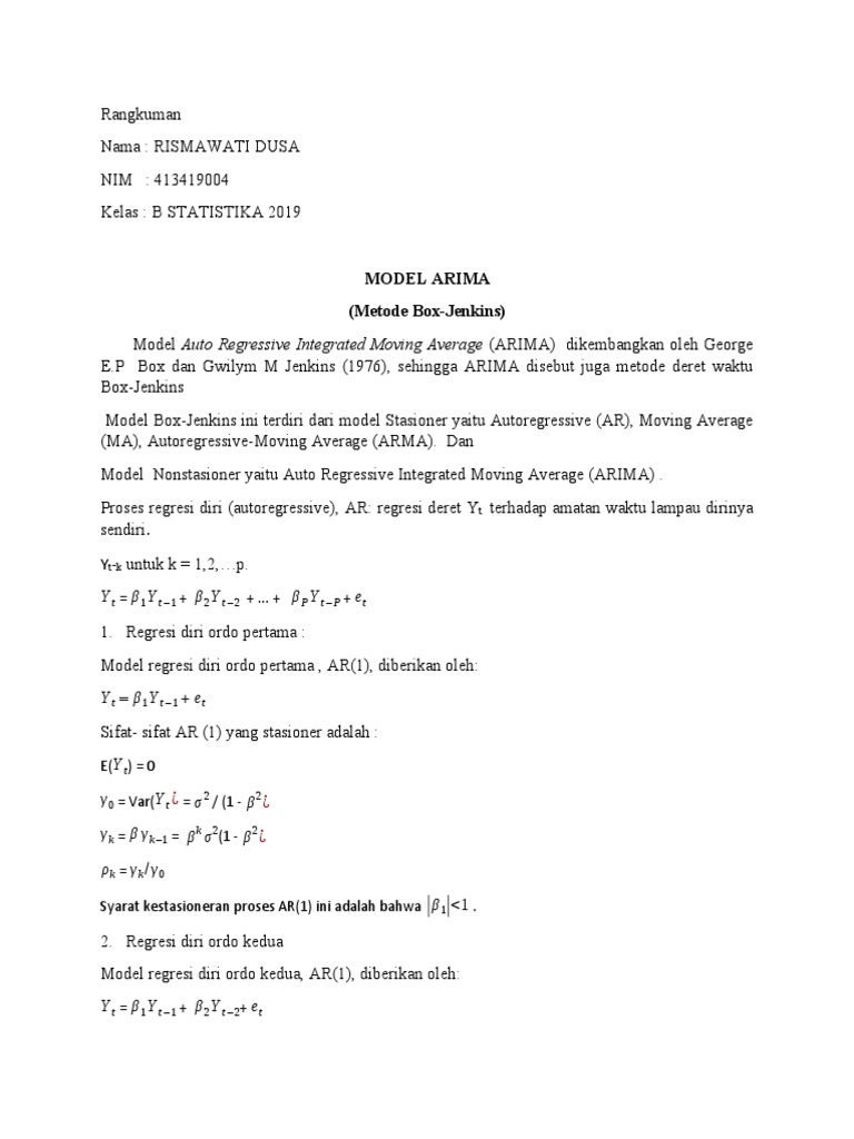Model ARIMA dalam Analisis Deret Waktu | PDF | Metode & Bahan Ajar