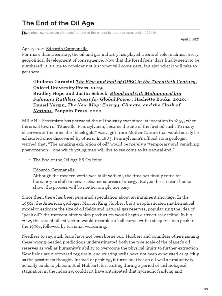 The End of The Oil Age | PDF | Opec | Saudi Arabia