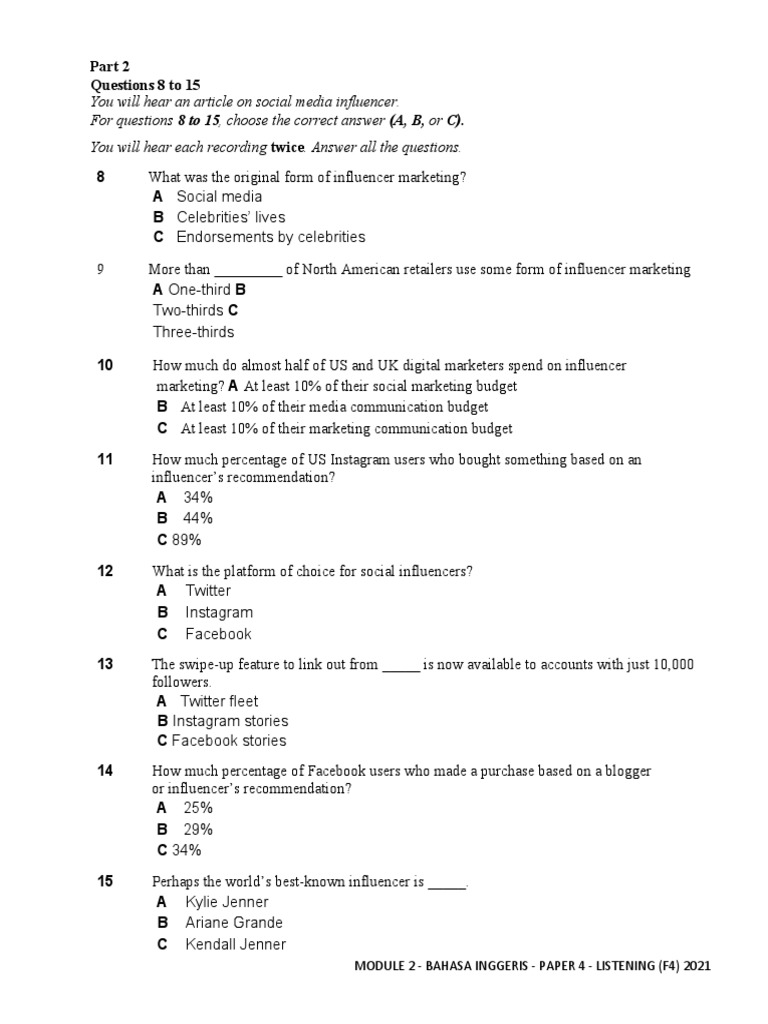 Module Form 4 Siri 1 | PDF | Question | Vocabulary
