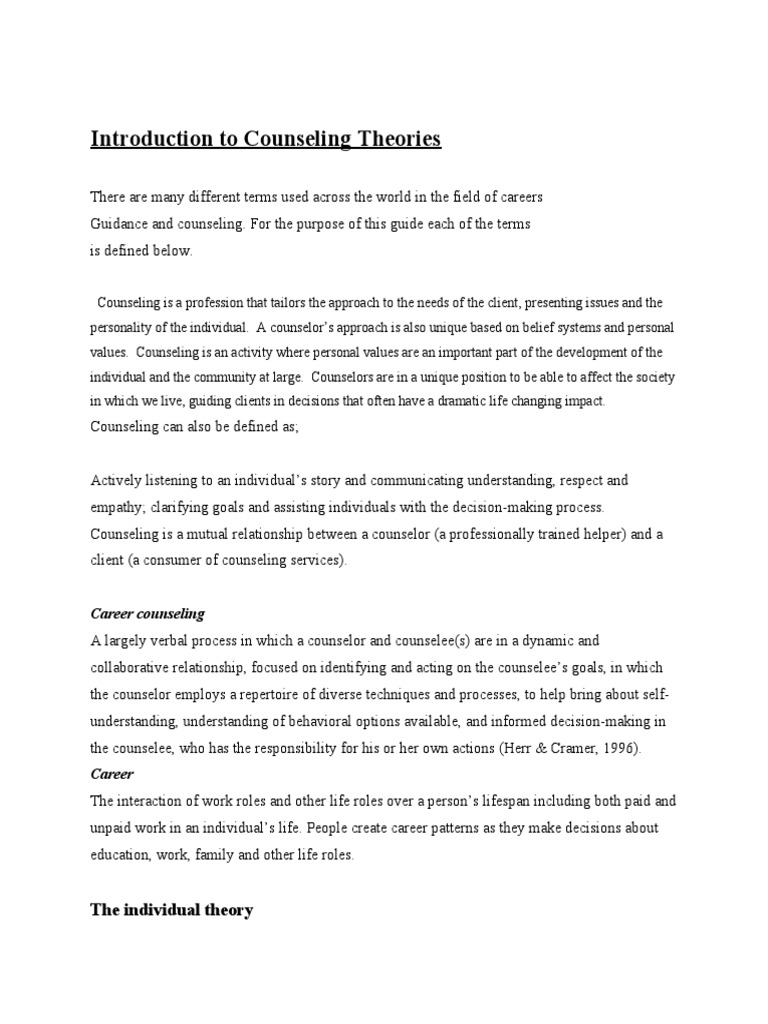 Introduction To Counseling Theories | PDF | Psychotherapy | Emotions