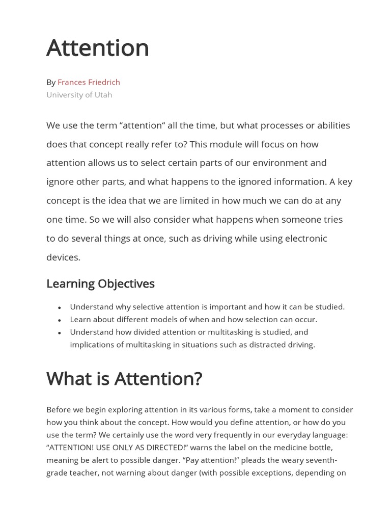 7 Attention | PDF | Attention | Cognitive Neuroscience