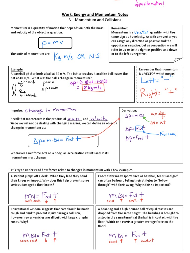 Notes - 3 Momentum and Impulse - Key New | PDF | Collision | Momentum
