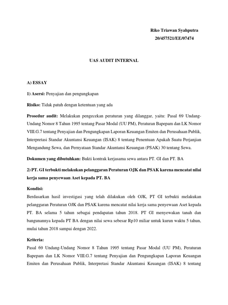 UAS Audit Internal PDF | PDF