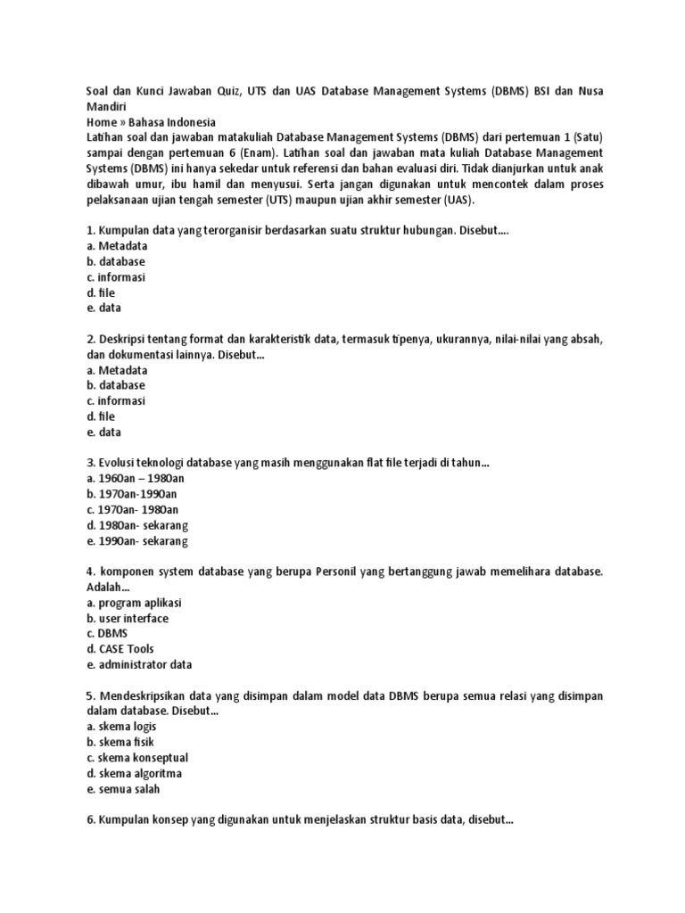 Soal Dan Kunci Jawaban Quiz RPL | PDF