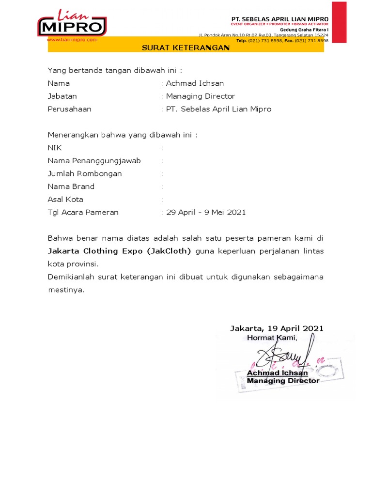 Surat Keterangan Pameran | PDF
