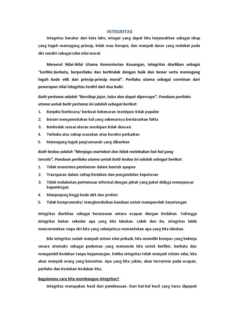 Panduan Penerapan Integritas Kemenkeu | PDF | Ilmu Sosial