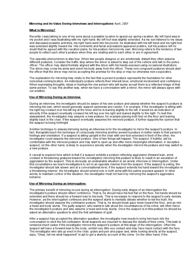 Mirroring and Its Value During Interviews and Interrogations | PDF ...