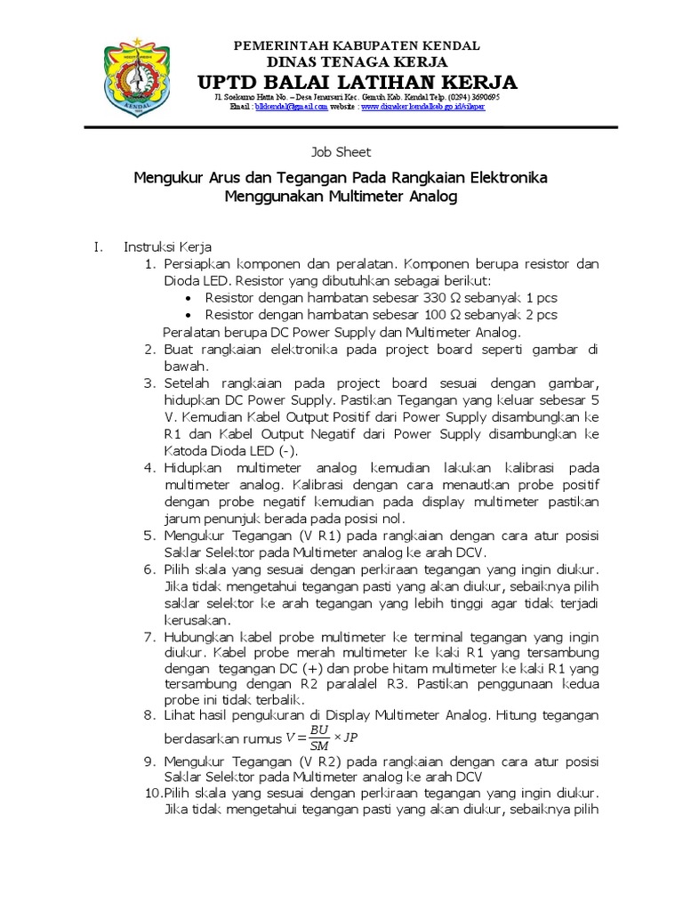 Job Sheet Pengukuran Arus Dan Tegangan Menggunakan Multimeter Analog | PDF
