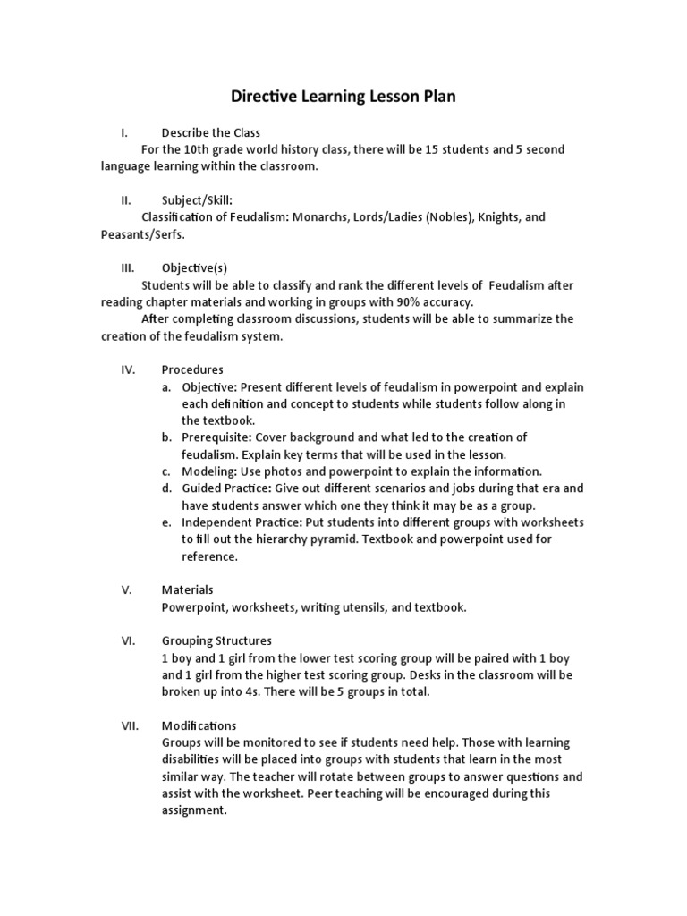 Directive Lesson Plan | PDF | Lesson Plan | Pedagogy
