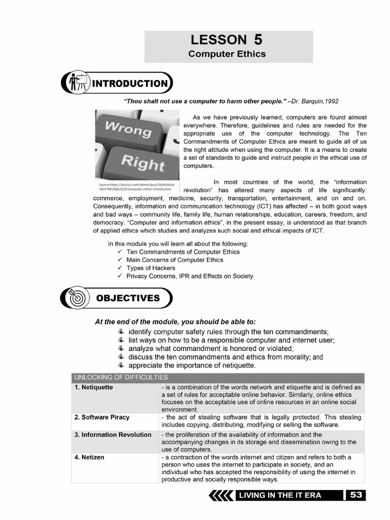 Lesson 5 Computer Ethics | PDF