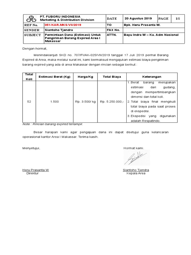 051.pengajuan Biaya Pengiriman Barang Expired | PDF