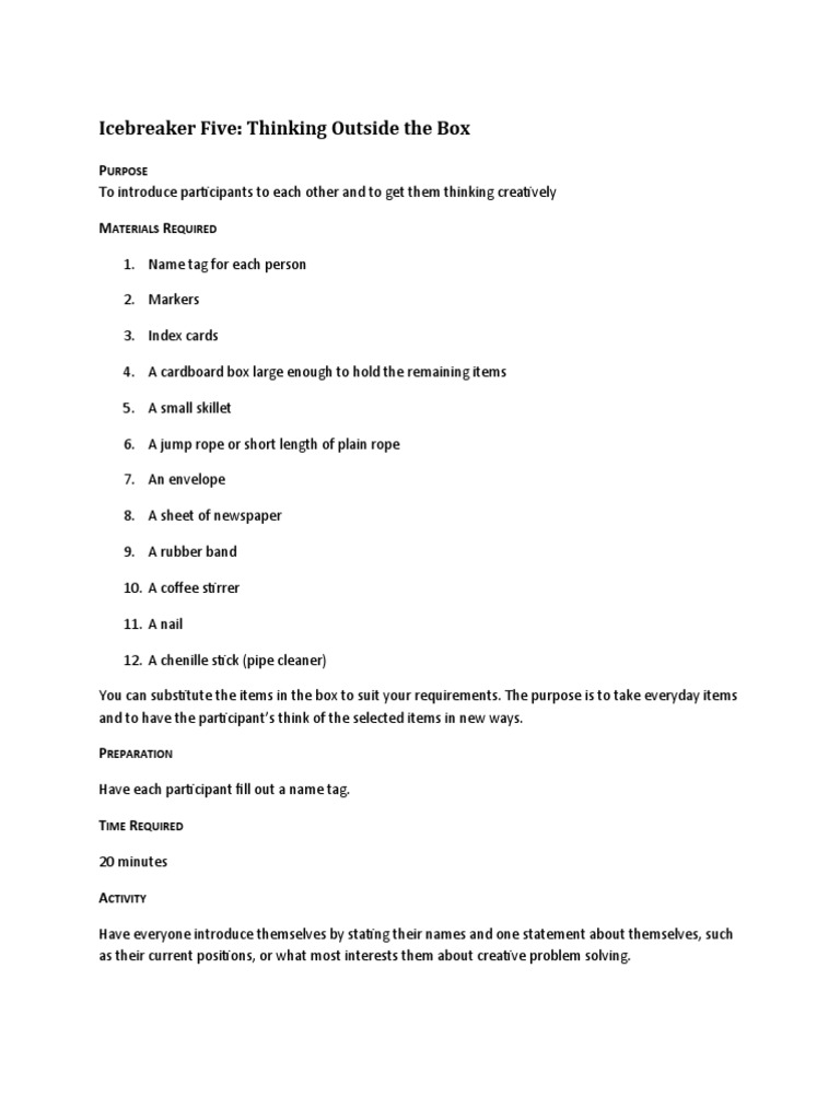 Creative Icebreaker: Think Outside the Box | PDF | Social Science ...