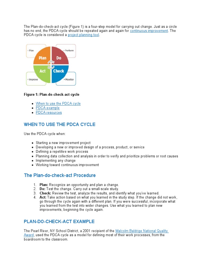 When To Use The Pdca Cycle: The Plan-Do-Check-Act Procedure | PDF ...