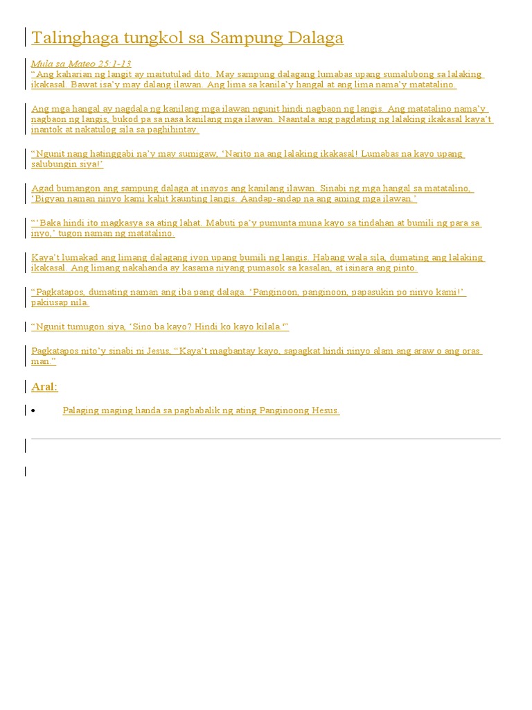 Talinghaga Tungkol Sa Sampung Dalaga | PDF