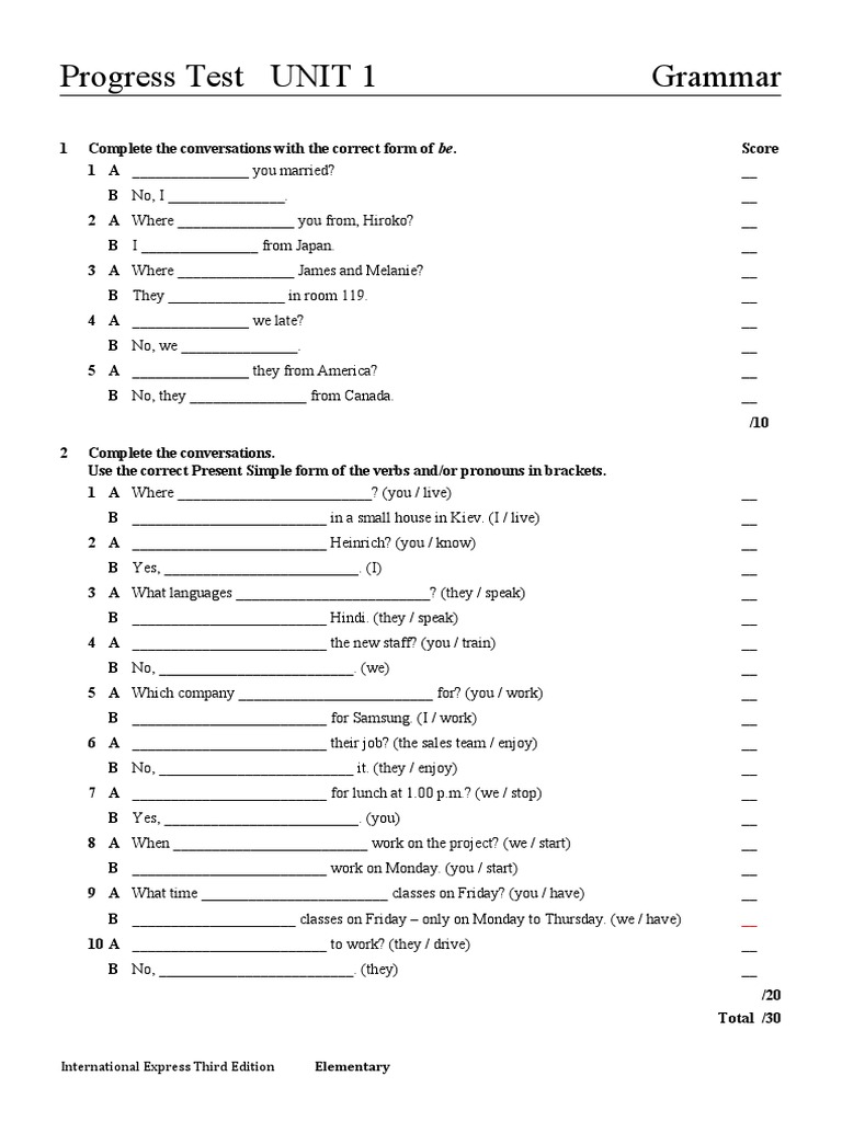 Iex 3e Elementary Tests U1 | PDF | Linguistic Typology | Syntax