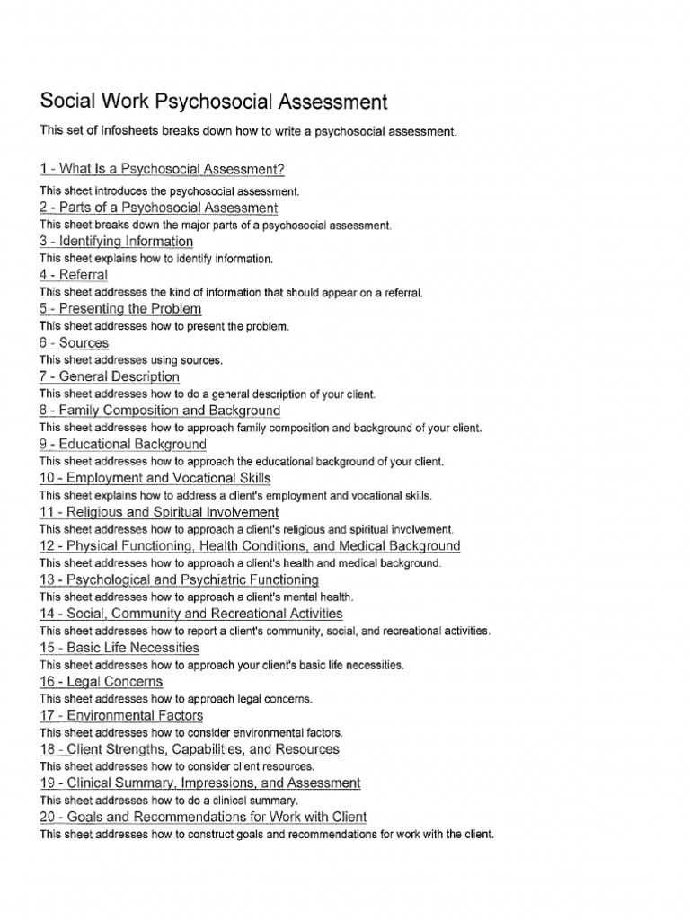Social Work Psychosocial Assessment I | PDF | Psychosocial | Human Nature